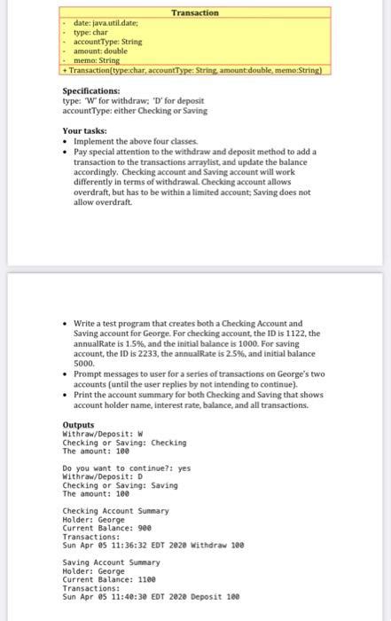 solved problem 3 account classes and transaction class