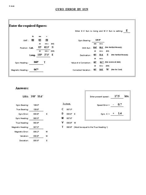 Copy Of Gyro Error By Sun And Amplitude Rdr Xls Navigation Geography