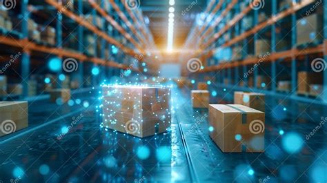 smart warehouse with automated package sorting stock illustration