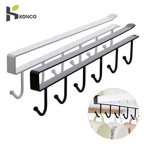Konco 6 Hooks Coffee Mug Hooks Metal Cup Holder Under Shelf Mug Hooks