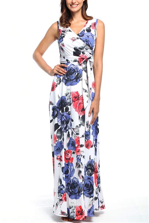 Comila Womens Summer V Neck Floral Maxi Dress Casual Long Dresses With Pockets