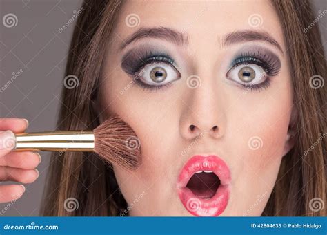Beautiful Young Woman Getting Makeup Done Stock Image Image Of Brush