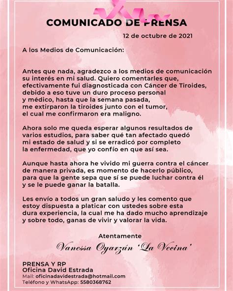 Vanessa La Vecina fue diagnosticada con cáncer Creí que era un