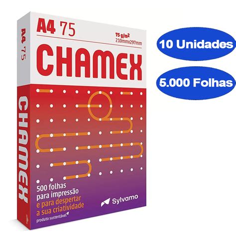 Caixa De Papel 10 Resmas Chamex A4 75g M 210mm X 297mm Office