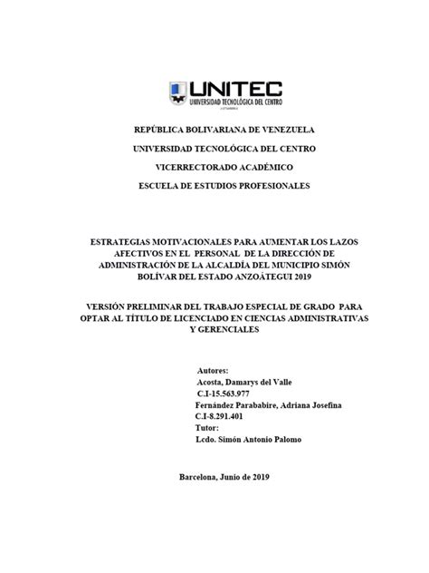 Tesis Damari Unitec 2019 Pdf Motivacional Motivación