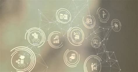 Image Of Multiple Digital Icons And Network Of Connections Against Gradient Grey Background