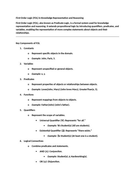 First Order Logic Fol In Knowledge Representation And Reasoning Pdf First Order Logic Logic