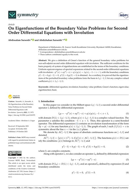 Pdf On Eigenfunctions Of The Boundary Value Problems For Second Order Differential Equations