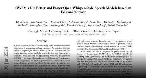 Paper Page Owsm V3 1 Better And Faster Open Whisper Style Speech