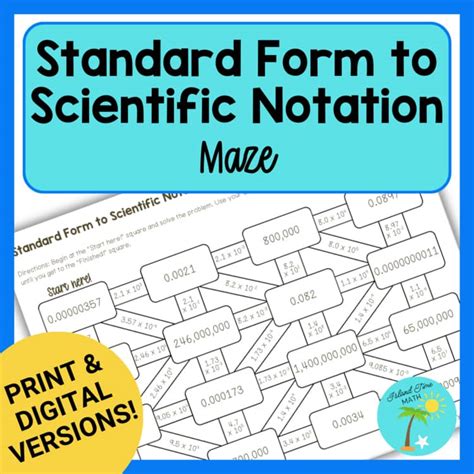 Standard Form To Scientific Notation Maze 8th Grade Worksheet And Digital