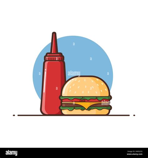 Burger With Sauce Ketchup Cartoon Vector Illustration Lunch