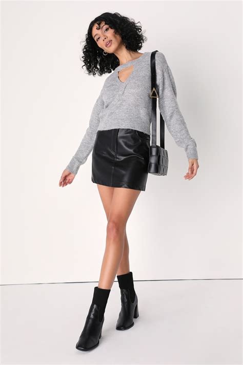 Heather Grey Sweater Cutout Sweater Surplice Sweater Lulus