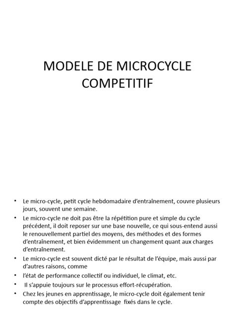 1 Modele De Microcycle Competitif Pdf Football