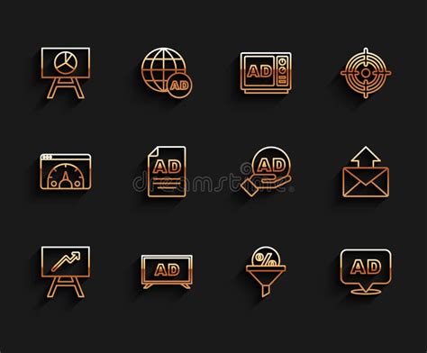 Set Line Board With Graph Chart Advertising Lead Management Mail And E Mail And Icon Vector