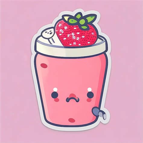 Premium Photo Kawaii Strawberry Milk Svg Sticker Flat Graphic Kawaii