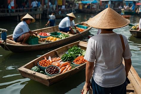Floating Seafood Market Aquaculture Harvests On Water Premium Ai