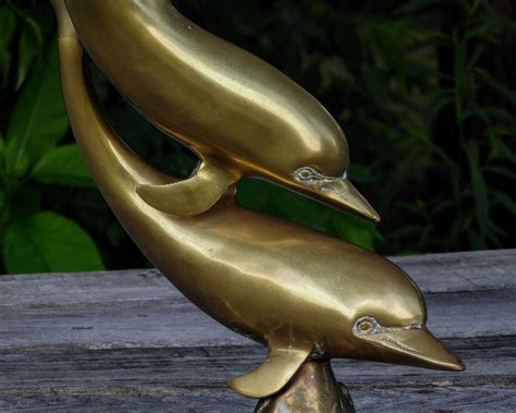 Vintage Dolphin Statue Nautical Art Dolphins Swimming Gold Etsy