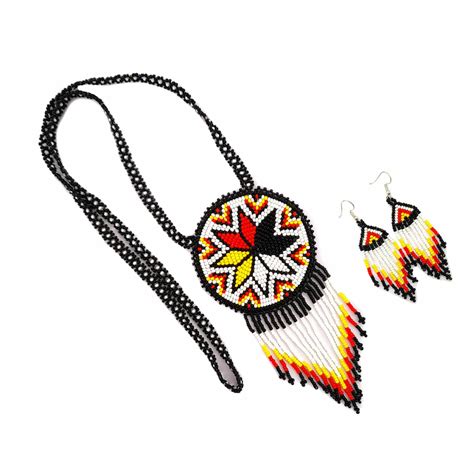 Boho Native Handmade Medallion Beaded Necklace White Multi