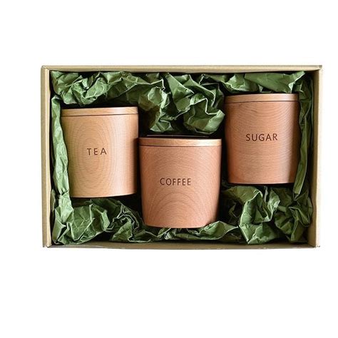 티몬 비즈 마켓 등나무 Tougei 나무 캐니스터 선물 선물 용 250ml 커피 설탕 차 3 점 세트 목제 보존 용기 주방용품