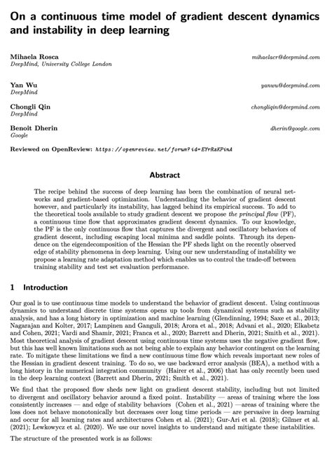 Deepmind 深度学习中梯度下降动力学和不稳定性的连续时间模型研究 智源社区
