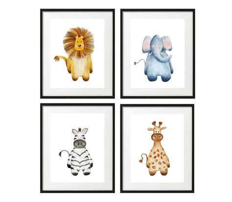 Safari Animal Prints For Nursery Set Of 4 Watercolour Safari Nursery