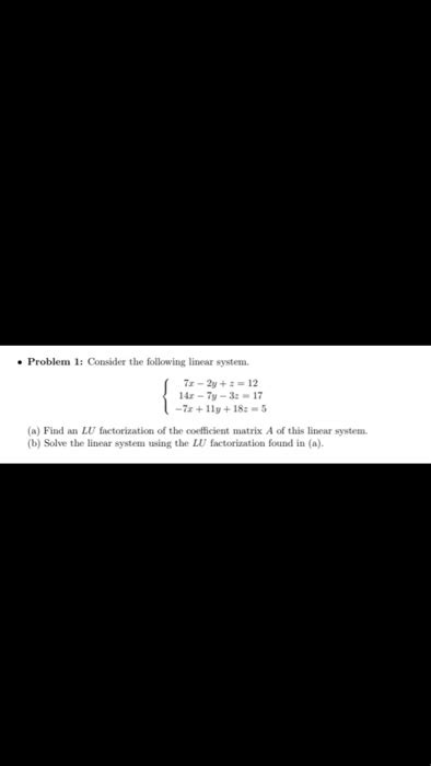 Solved Problem 1 Consider The Following Linear System