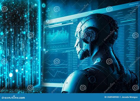 Artificial Intelligence Ai Analysis Big Data In Smart Office Concept Robot Ai And Algorithms