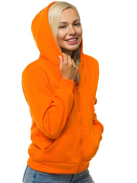 Bluza damska rozpinana z kapturem pomarańczowa OZONEE JS W03Z OZONEE Odzieżowy sklep internetowy