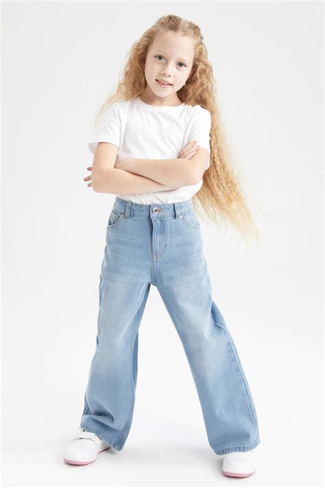 أزرق بناتي بنطلون جينز بناتي وايد ليج 2758653 Defacto