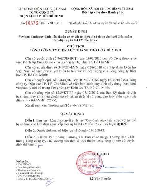 Evn Hcmc 10373 Tiêu Chuẩn Vttb Cho Lưới Ngầm Từ 0 4kv đến 22kv Pdf