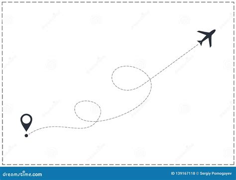 Traçado Da Linha Do Avião Vetorial Na Rota De Voo Do Avião Ponto De Partida E Traço Da Linha