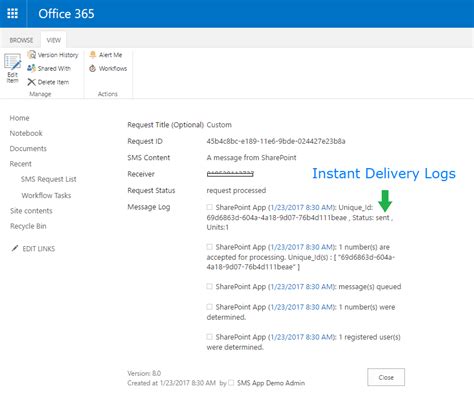 sms for office sms via sharepoint list get started