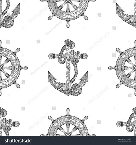 Ship Equipment Zentangle Seamless Pattern Adult Stock Vector Royalty