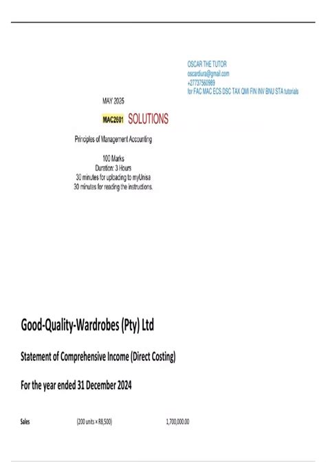 MAC ASSESSEMENT SEM OF EXPECTED ANSWERS Principles Of Management Accounting