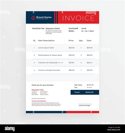 Professional Red Invoice Template Design Stock Vector Image And Art Alamy