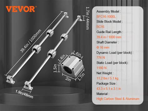 Vevor Linear Guide Rail Set Sfc16 1000mm 2 Pcs 39 4 In 1000 Mm Sfc16
