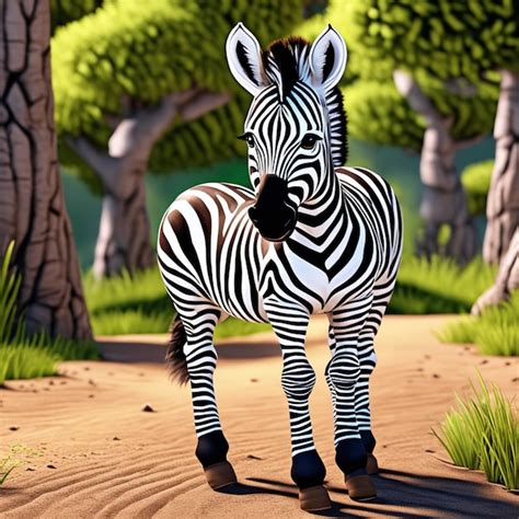 Premium Ai Image Zebra Foal Disney Cartoon Style High Quality4k