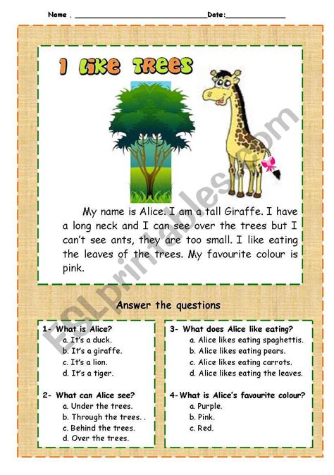 First Grade Tree Reading Passage Comprehension Activity 59 Off