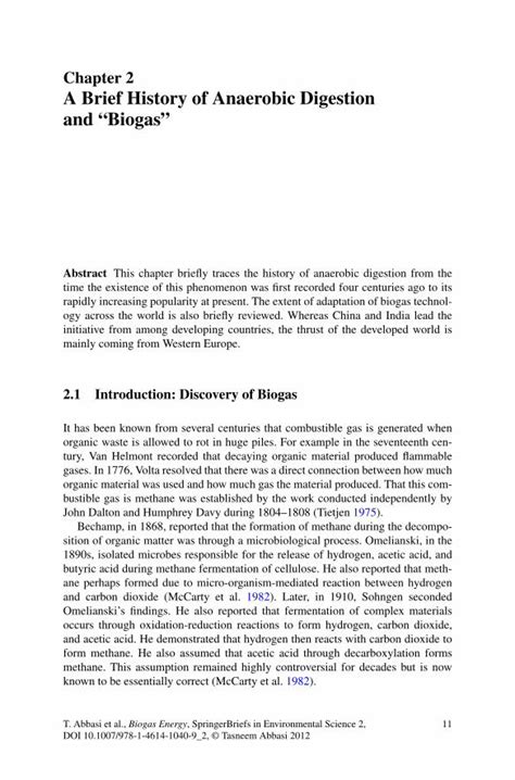 Pdf Biogas Energy Volume 31 A Brief History Of Anaerobic Digestion