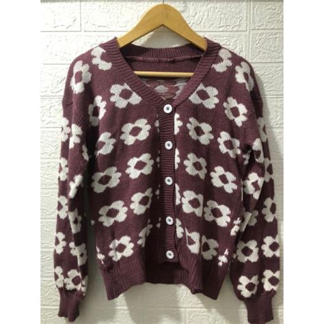 Jual Kardigan Flowers Rajut Atasan Rajut Wanita Cardigan Rajut