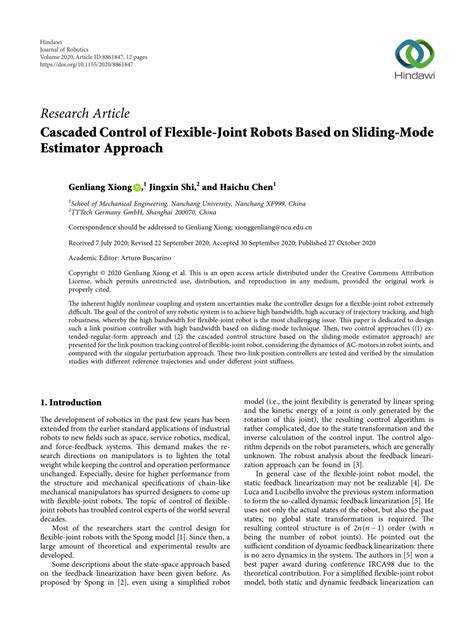 Pdf Cascaded Control Of Flexible Joint Robots Based On Sliding Mode Estimator Approach