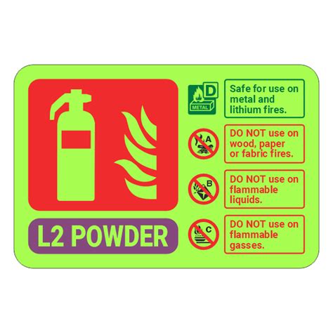Photoluminescent L2 Powder Fire Extinguisher Id Sign Landscape