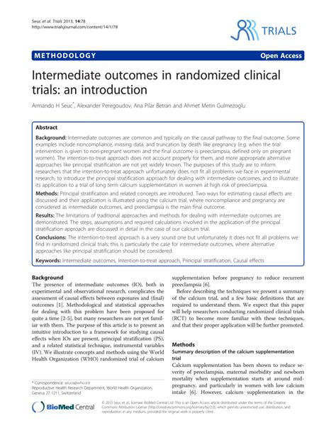 Pdf Intermediate Outcomes In Randomized Clinical Trials An Introduction