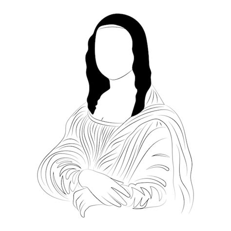 Mona Lisa Dessin Au Trait Noir Et Blanc Vecteur Premium