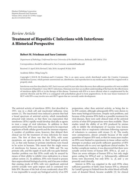 Pdf Treatment Of Hepatitis C Infections With Interferon A Historical