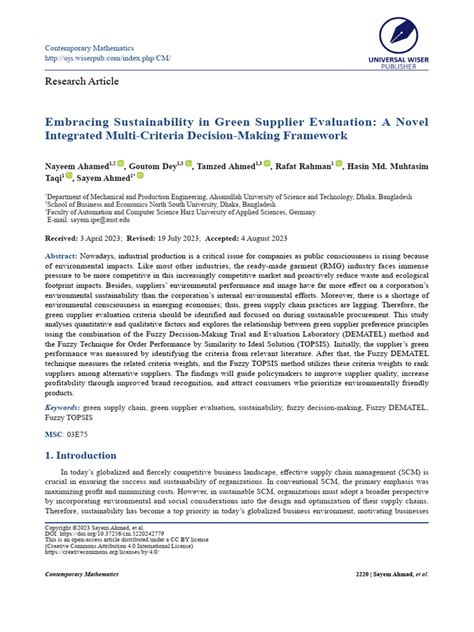 Embracing Sustainability In Green Supplier Evaluation A Novel Integrated Multi Criteria
