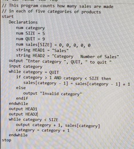 solved this program counts how many sales are made in