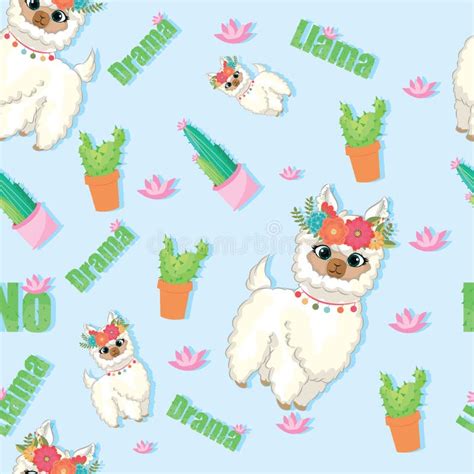 Cute Llama Seamless Pattern Vector Illustration Stock Illustration