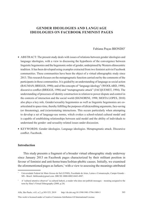 Pdf Gender Ideologies And Language Ideologies On Facebook Feminist Pages