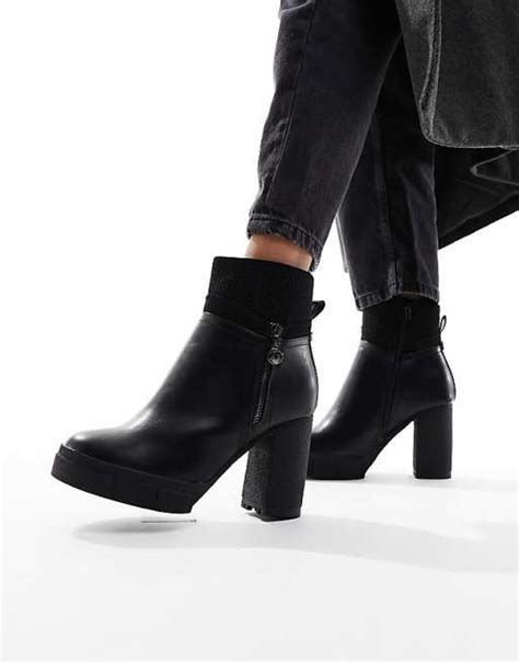 River Island Wide Fit Zip Heeled Boot In Black Asos